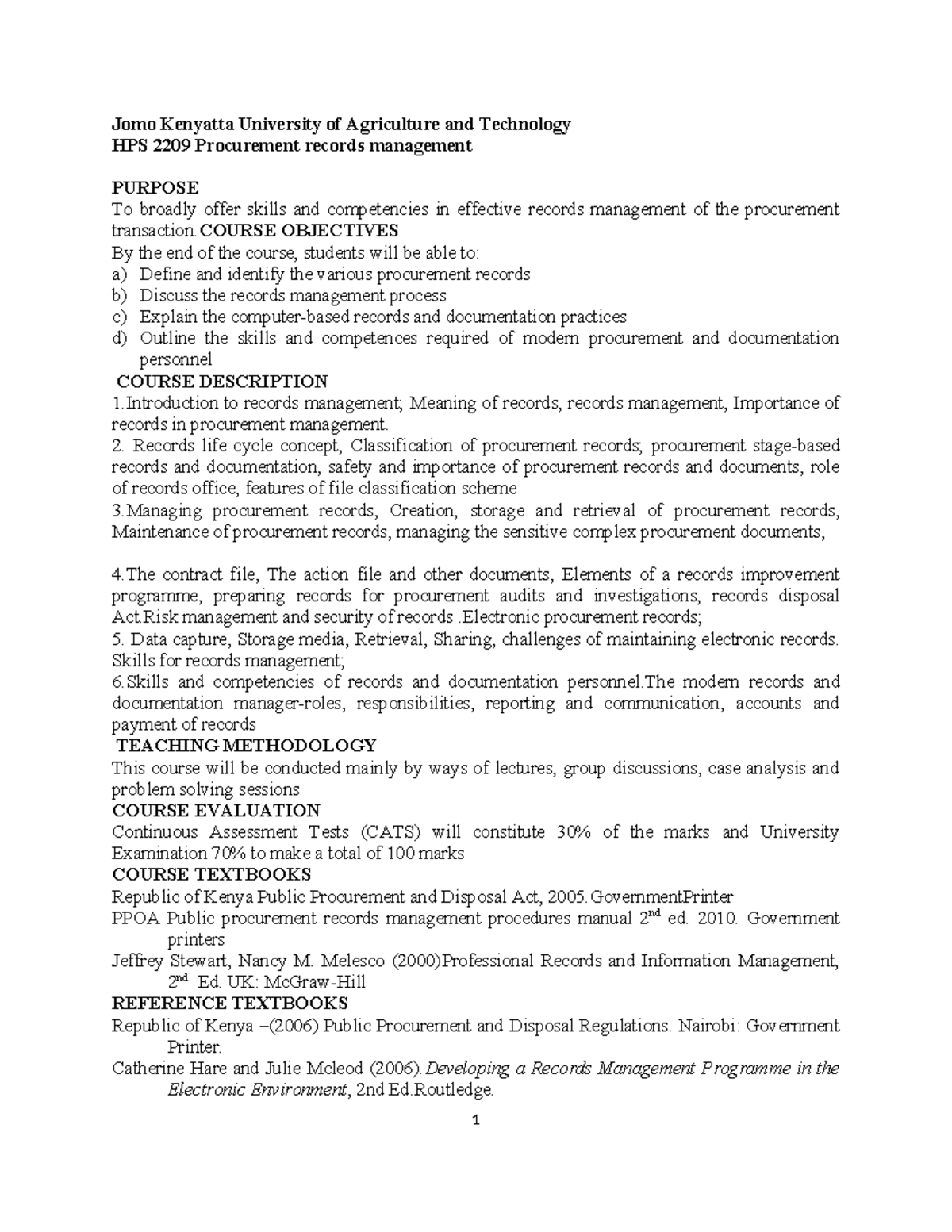 HPS 2209 Final Exam Study Notes on Procurement Records Management - Studocu
