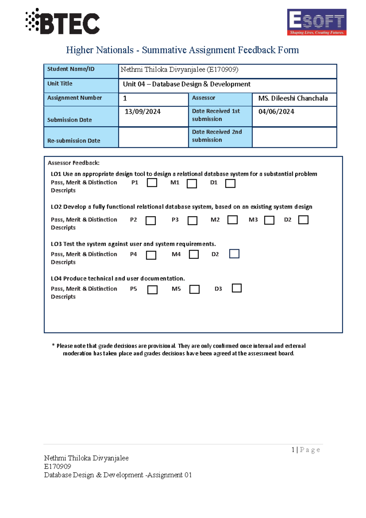 E170909 Database Design & Development - Assignment 01 - 1 | P a g e Nethmi Thiloka Divyanjalee E ...