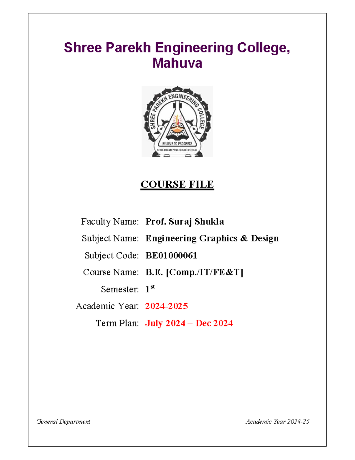 EGD 1st Sem Course File - Engineering Graphics Design - Studocu