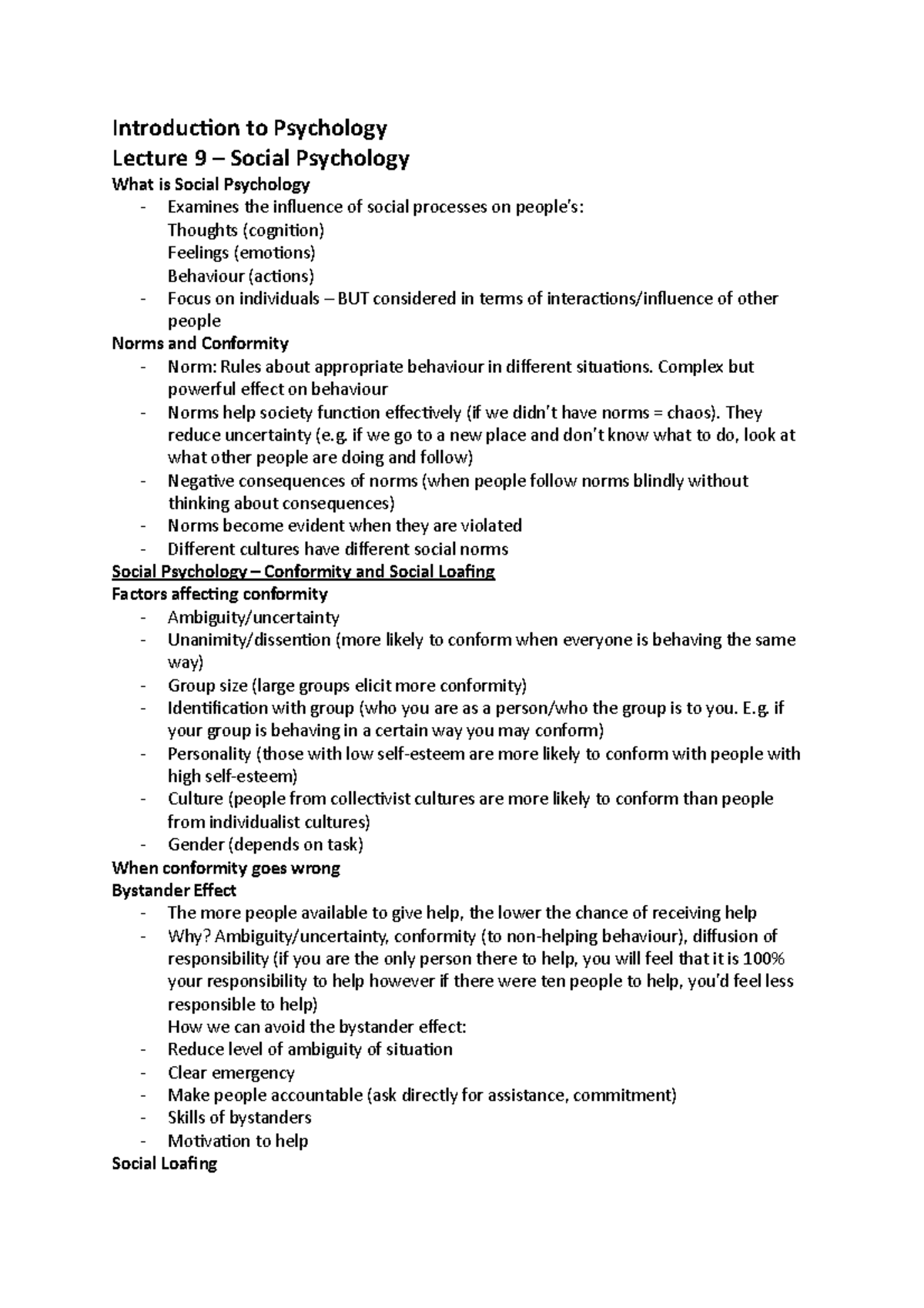 Intro to Psych Lecture/Tutorial 9 notes - Introduction to Psychology ...