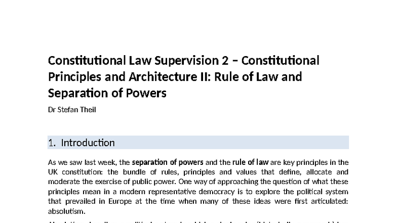 Supervision II: Constitutional Principles - Rule of Law & Separation of ...