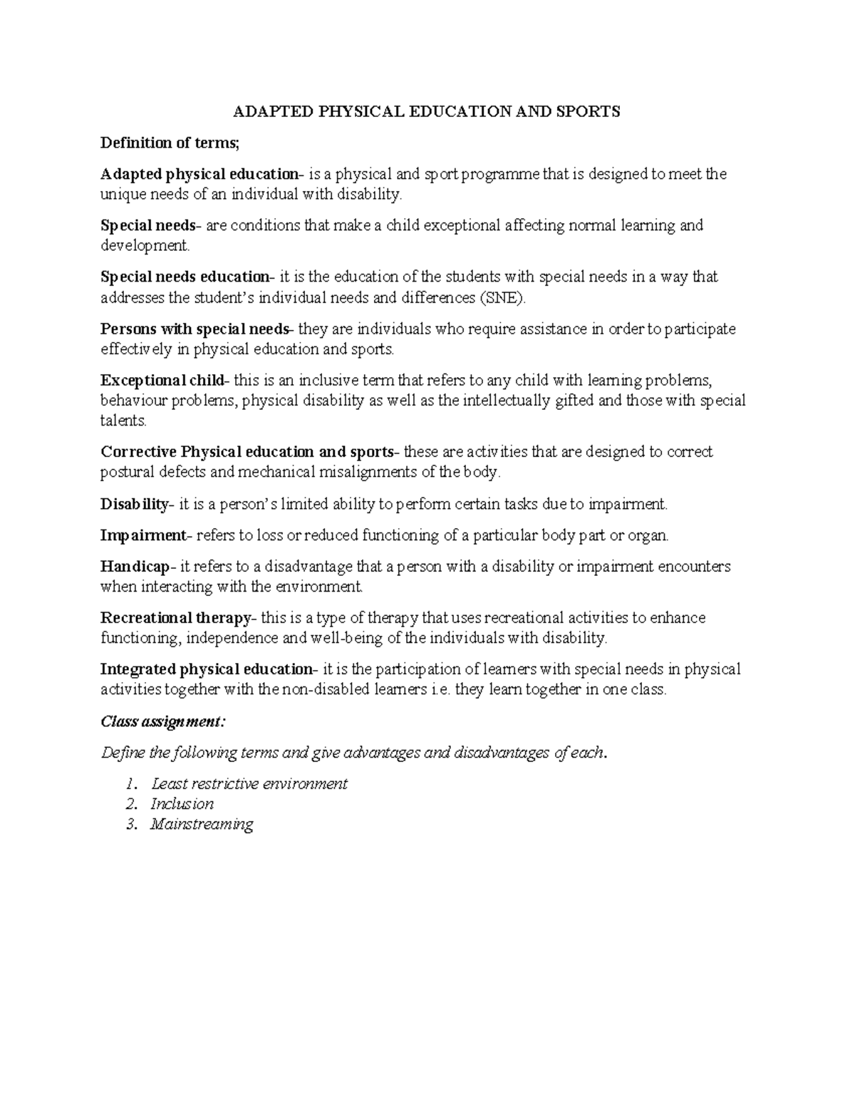 Adapted Physical Education & Sports-1: Definitions & Historical Context ...