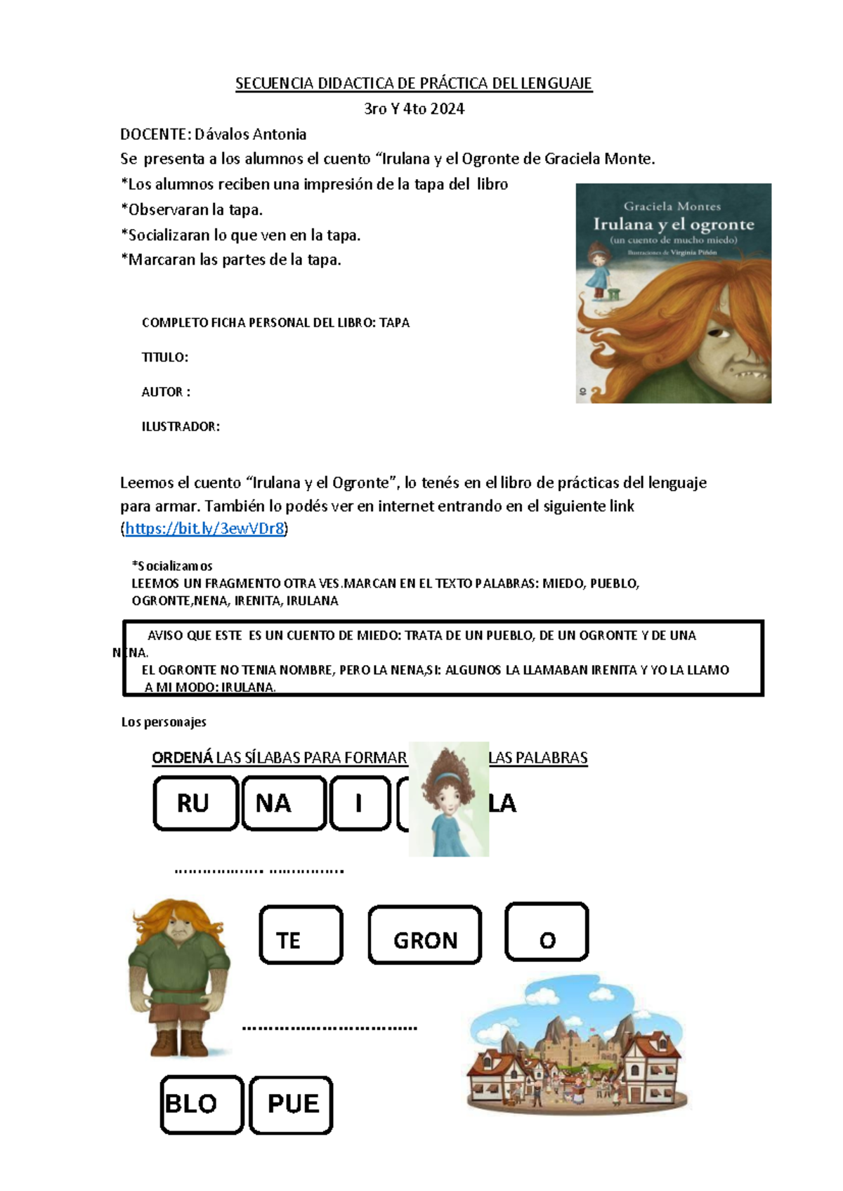 Secuencia Didáctica: Irulana y el Ogronte 3ro y 4to 2024 - Studocu