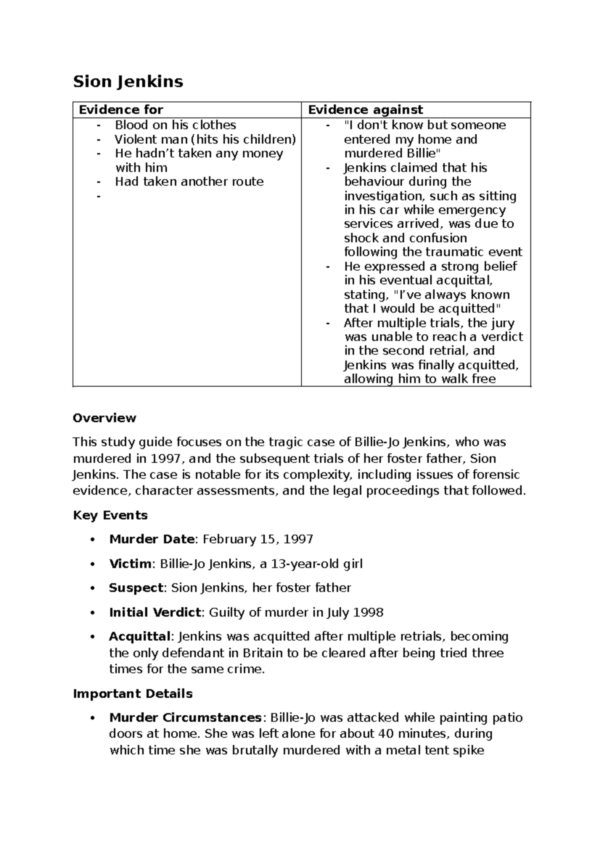 Sion Jenkins Case Study: Analyzing the Trials of Billie-Jo Jenkins ...