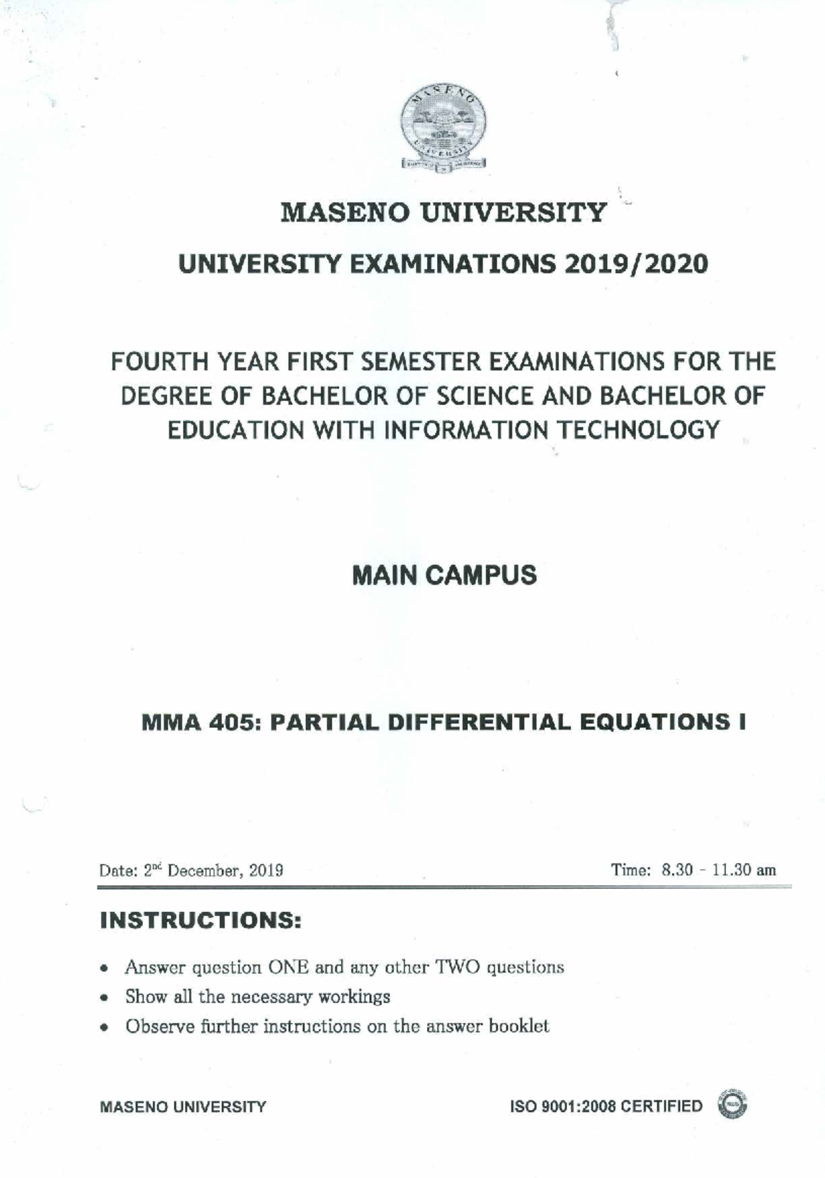 MMA 405: Final Exam Study Notes on Partial Differential Equations - Studocu
