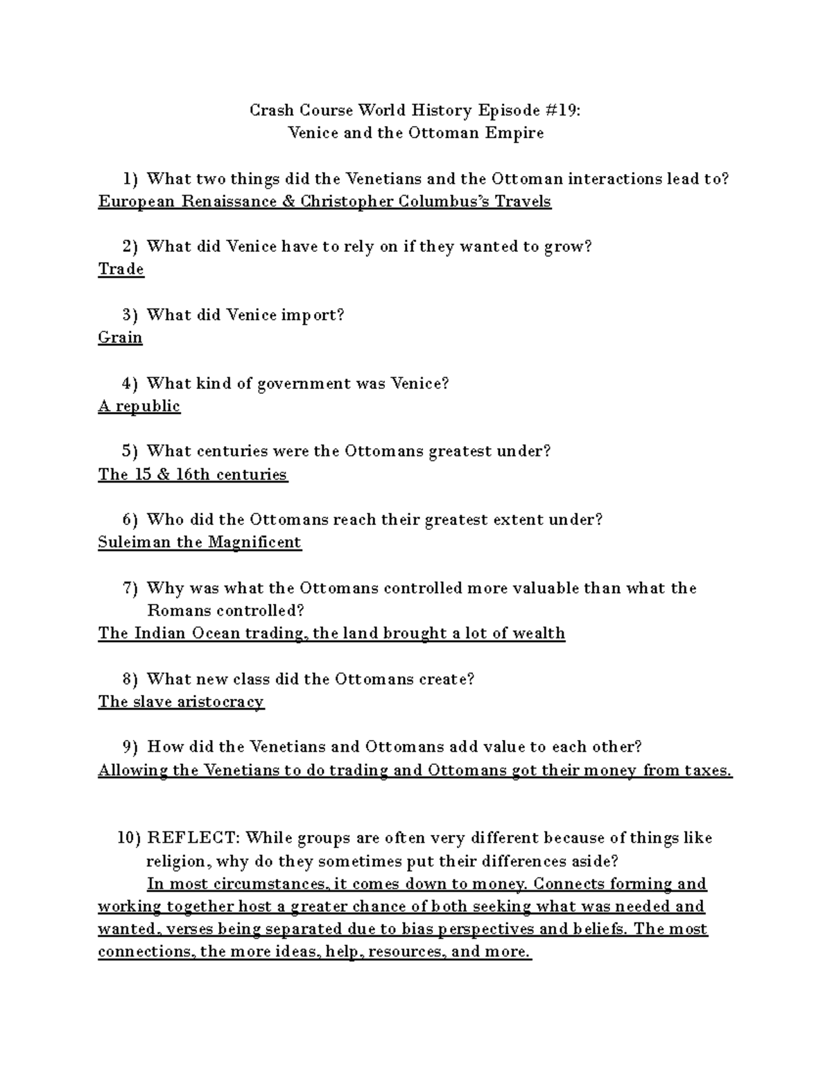 Crash Course World History: Venice & Ottoman Empire Insights - Studocu