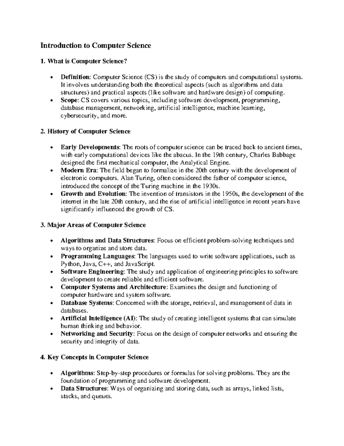 Short Introduction to CS - Introduction to Computer Science What is ...
