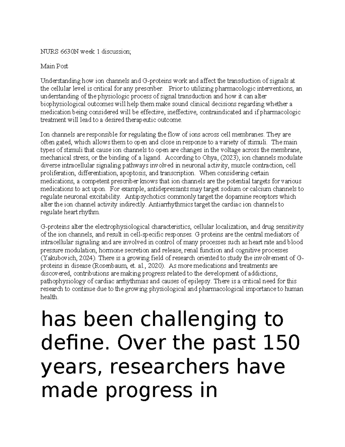 NURS 6630N Week 1 Discussion: Ion Channels & Signal Transduction - Studocu