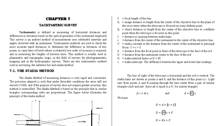 CHAPTER 7: TACHYMETRIC SURVEY IN FUNDAMENTALS OF SURVEYING - Studocu