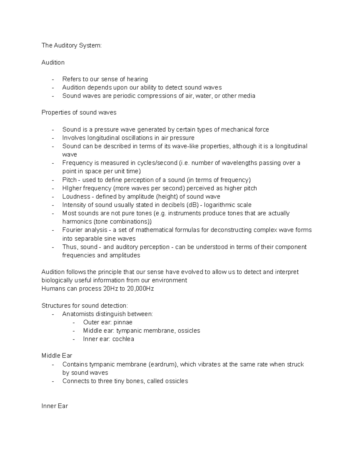 The Auditory System - Professor Radley - The Auditory System: Audition ...