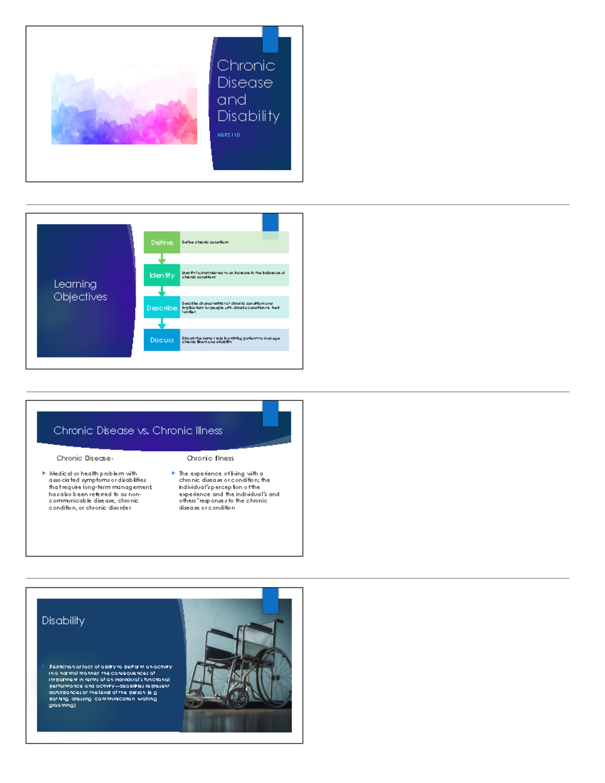 Chronic Disease & Disability Insights - NURS 110 Lecture Notes - Studocu