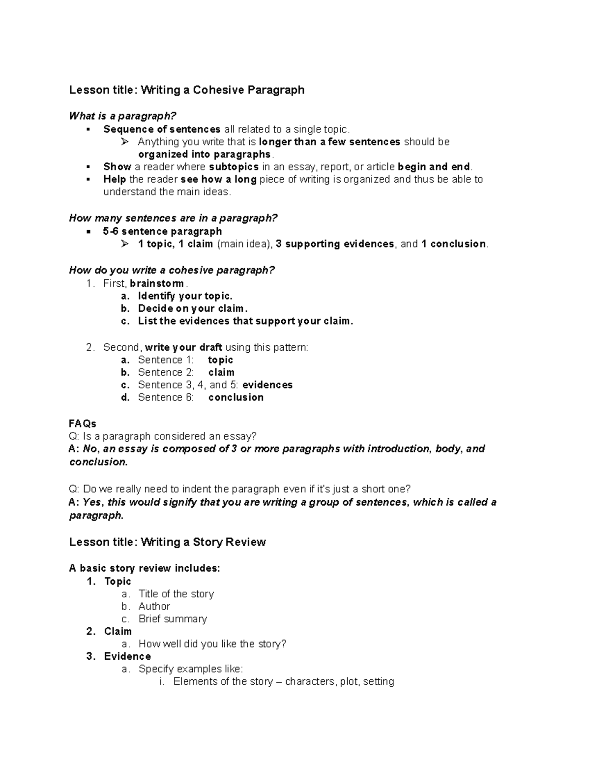 Reviewer 4 5 6 PURPOSIVE COMMUNICATION - Lesson title: Writing a ...