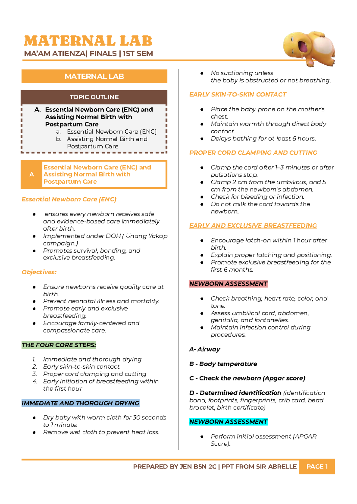 NCM 107 Maternal Lab Finals: Essential Newborn Care & Breastfeeding ...