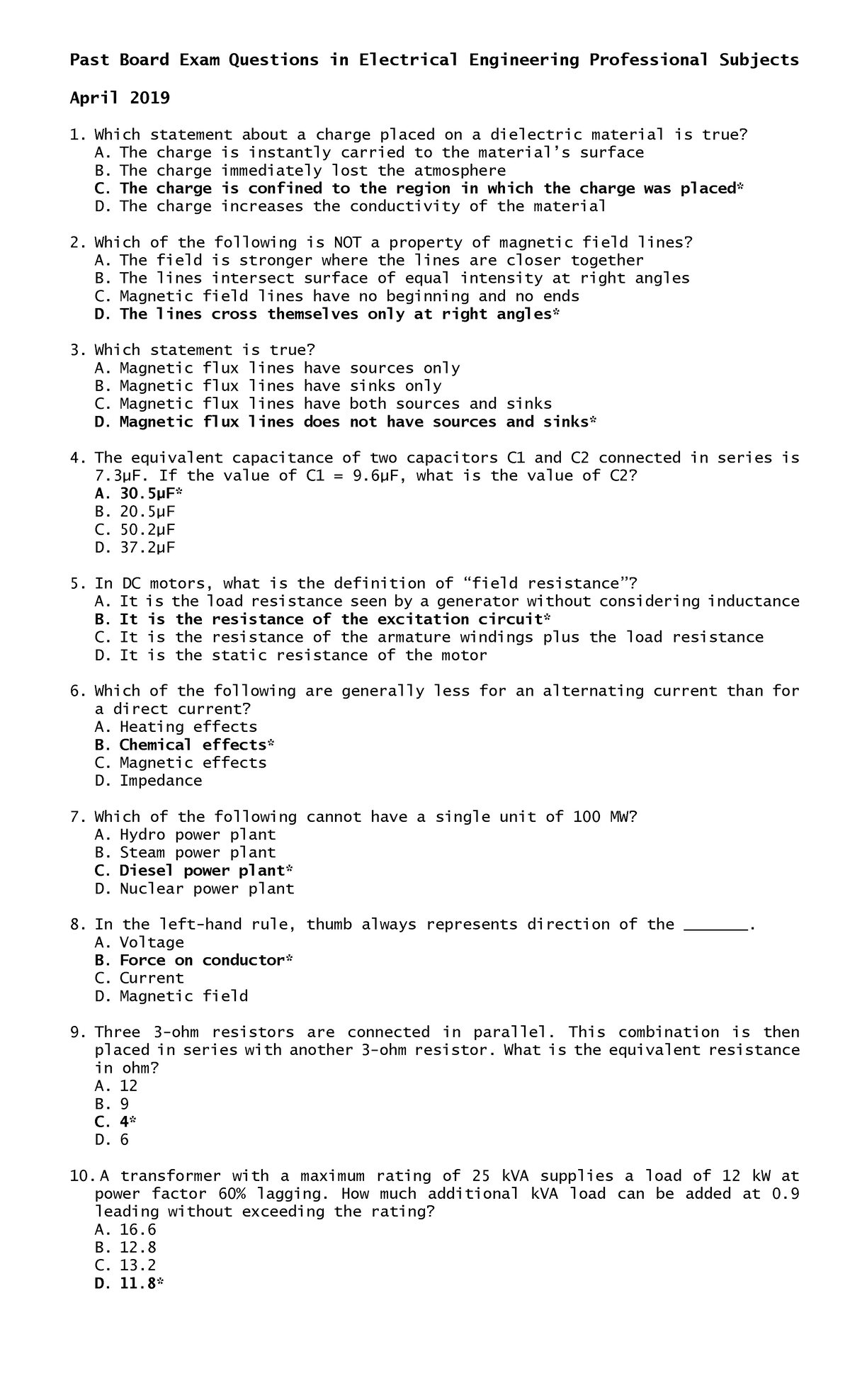 EE 2019 Past Board Exam Questions: Electrical Engineering Professional ...