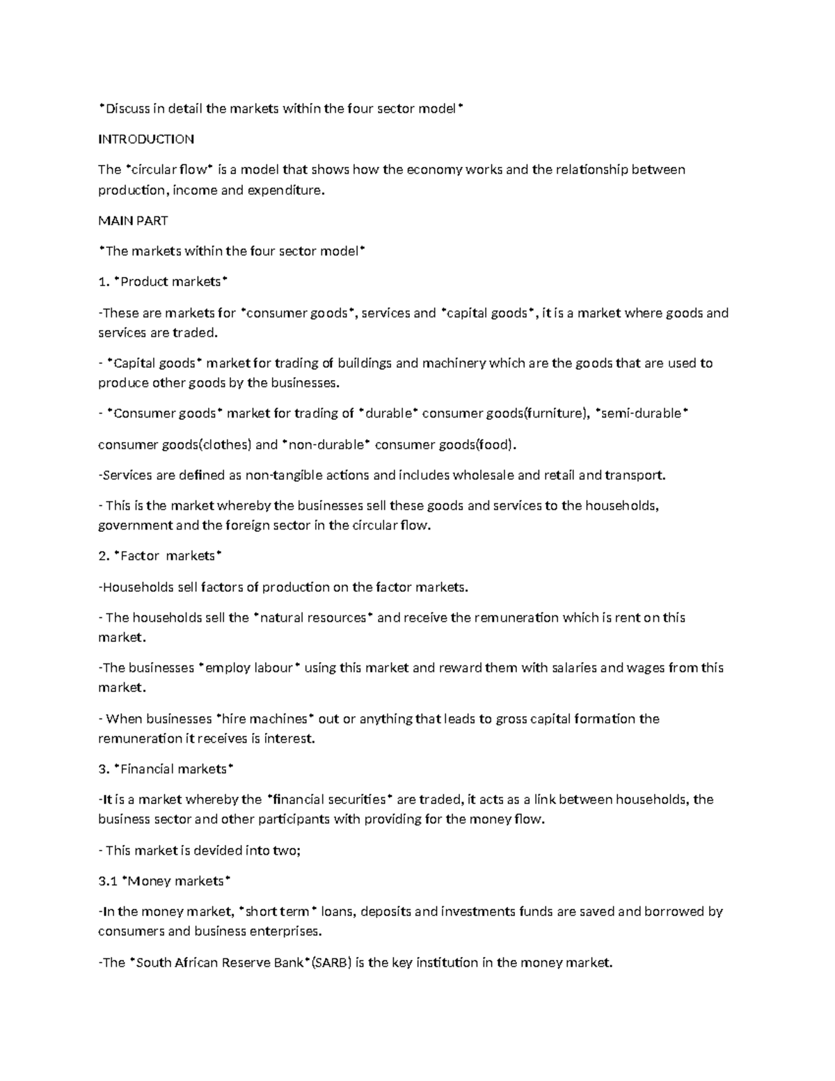 Grade 12 Essay: Exploring the Four-Sector Model Markets - Studocu