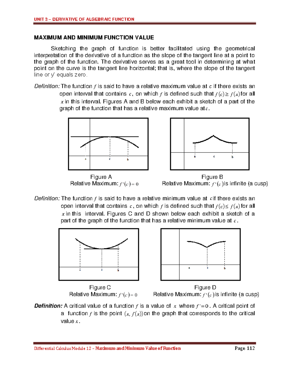 UNIT 3 Module 12 - Analyzing Maximum and Minimum Function Values - Studocu
