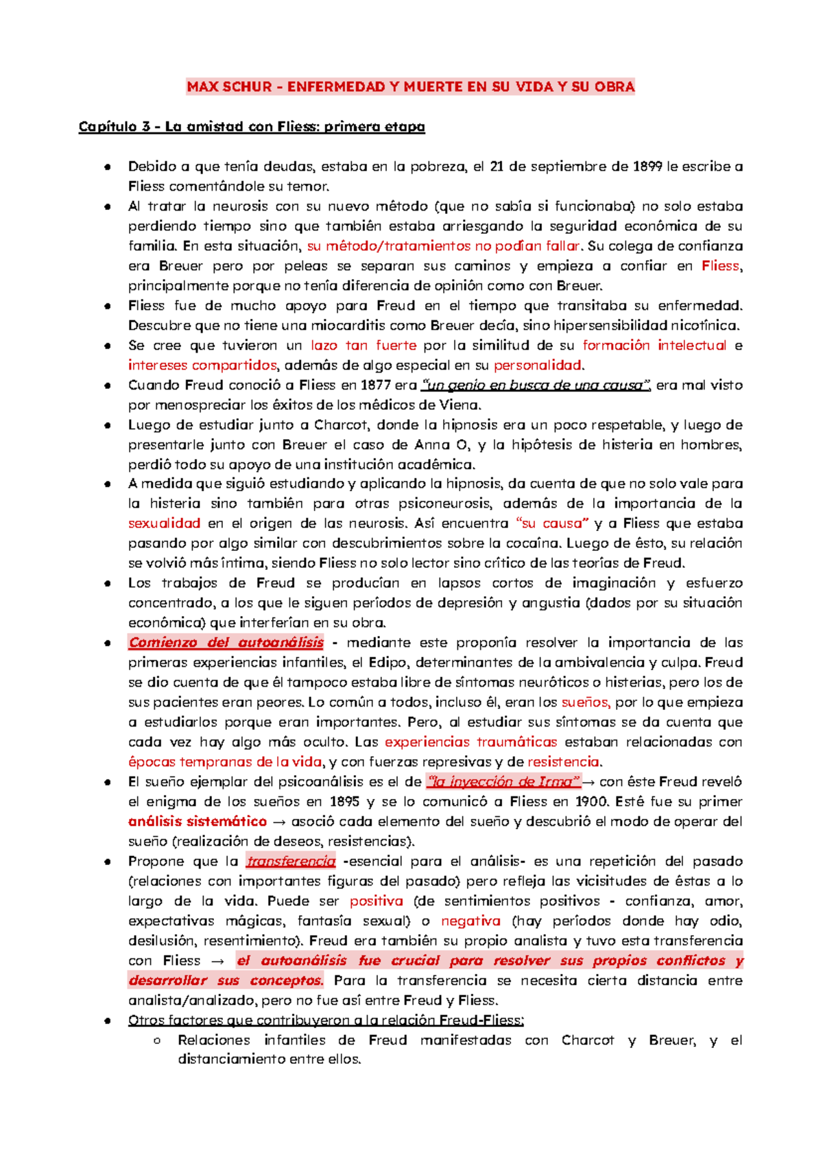 Resumen del Primer Parcial: MAX SCHUR, ENFERMEDAD Y MUERTE EN SU VIDA Y ...