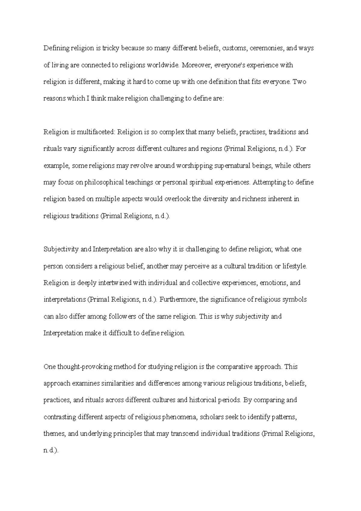 Lecture Notes: MATH on Defining Religion and Comparative Approach - Studocu