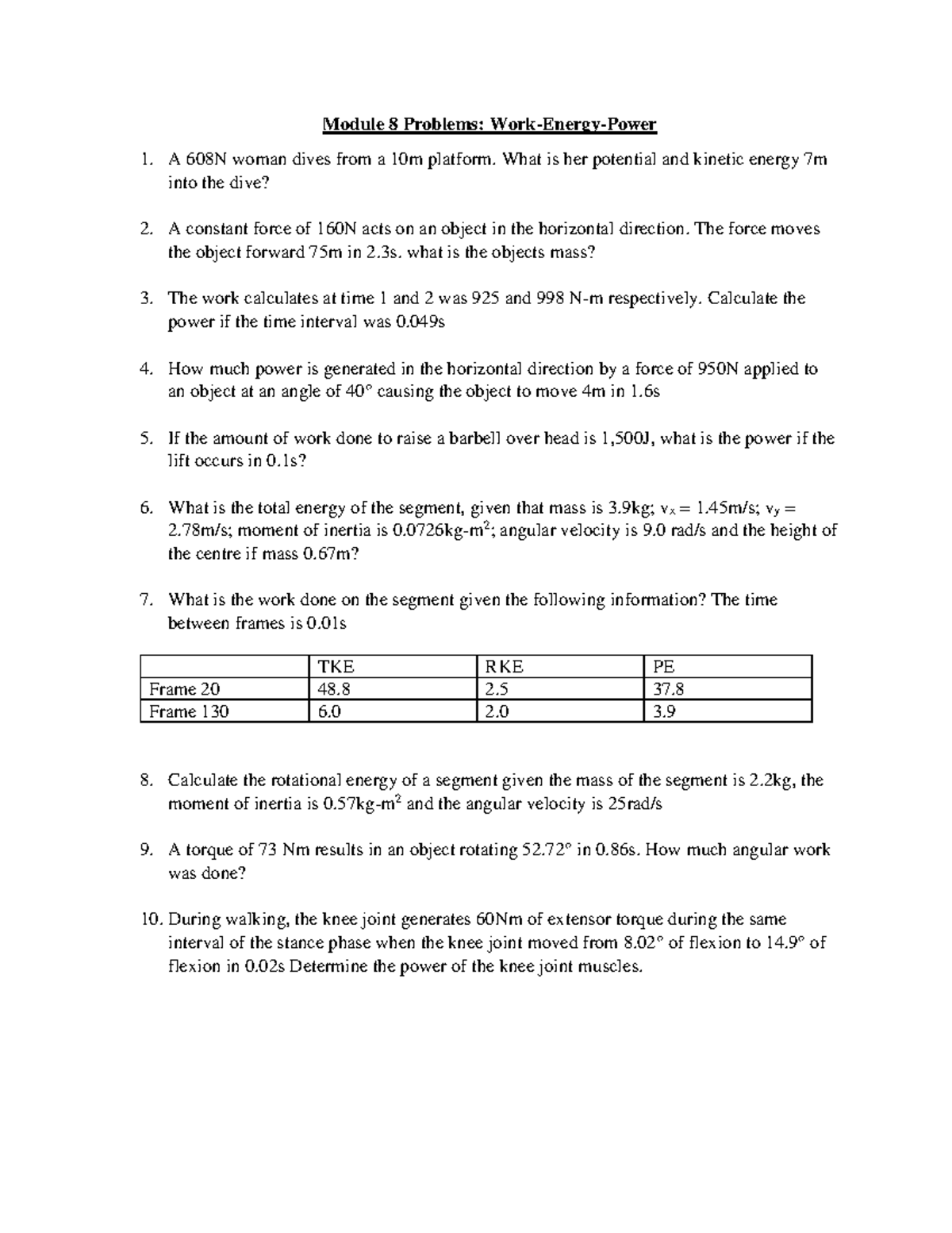 KPE263 Module 8 Energy and Power Problems W2022 - Studocu