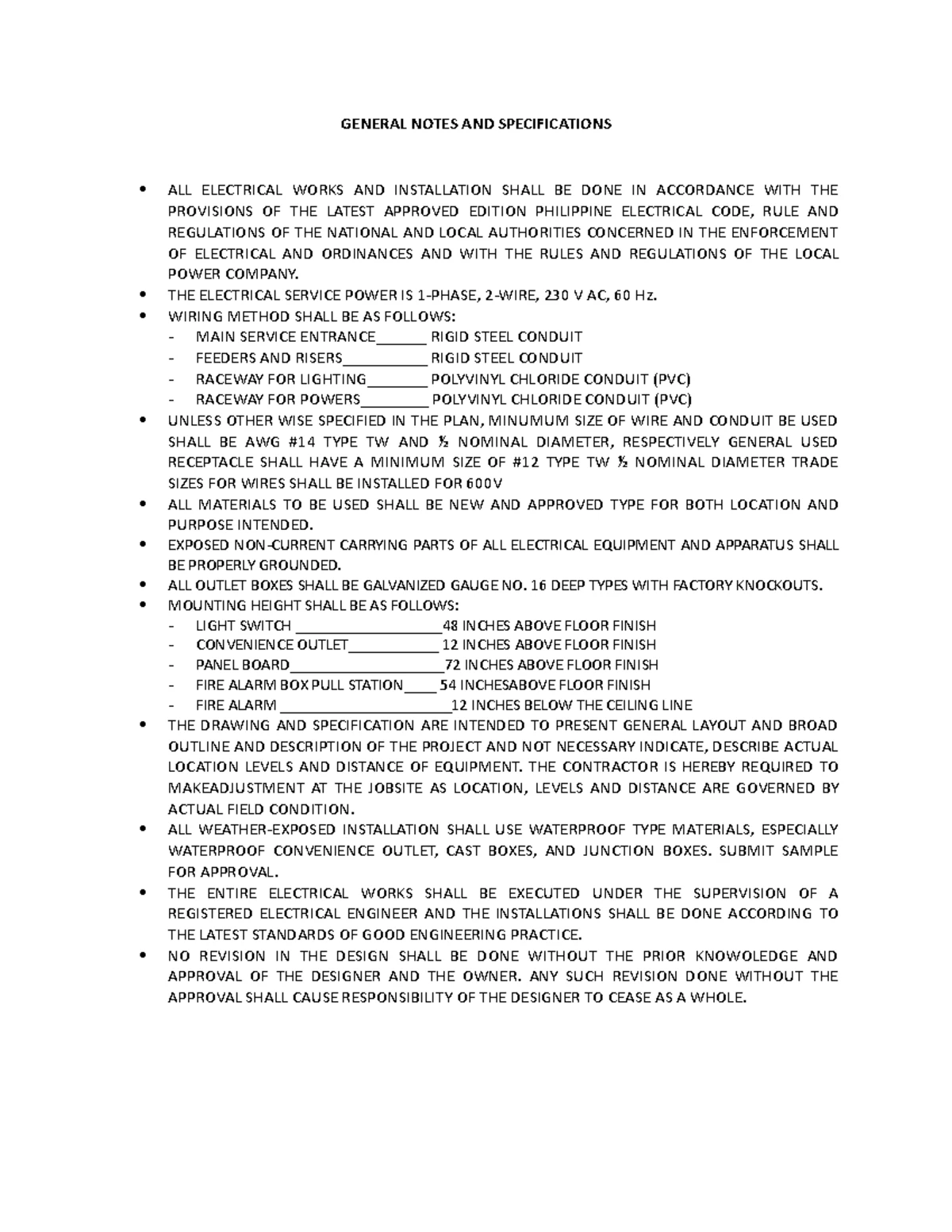 PHILIPPINE ELECTRICAL CODE GENERAL INSTALLATION NOTES - Studocu