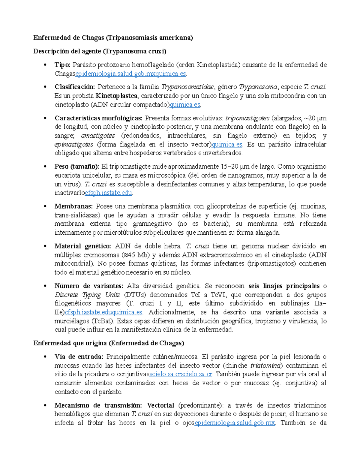 Enfermedad de Chagas: Características y Respuesta Inmunológica - Studocu