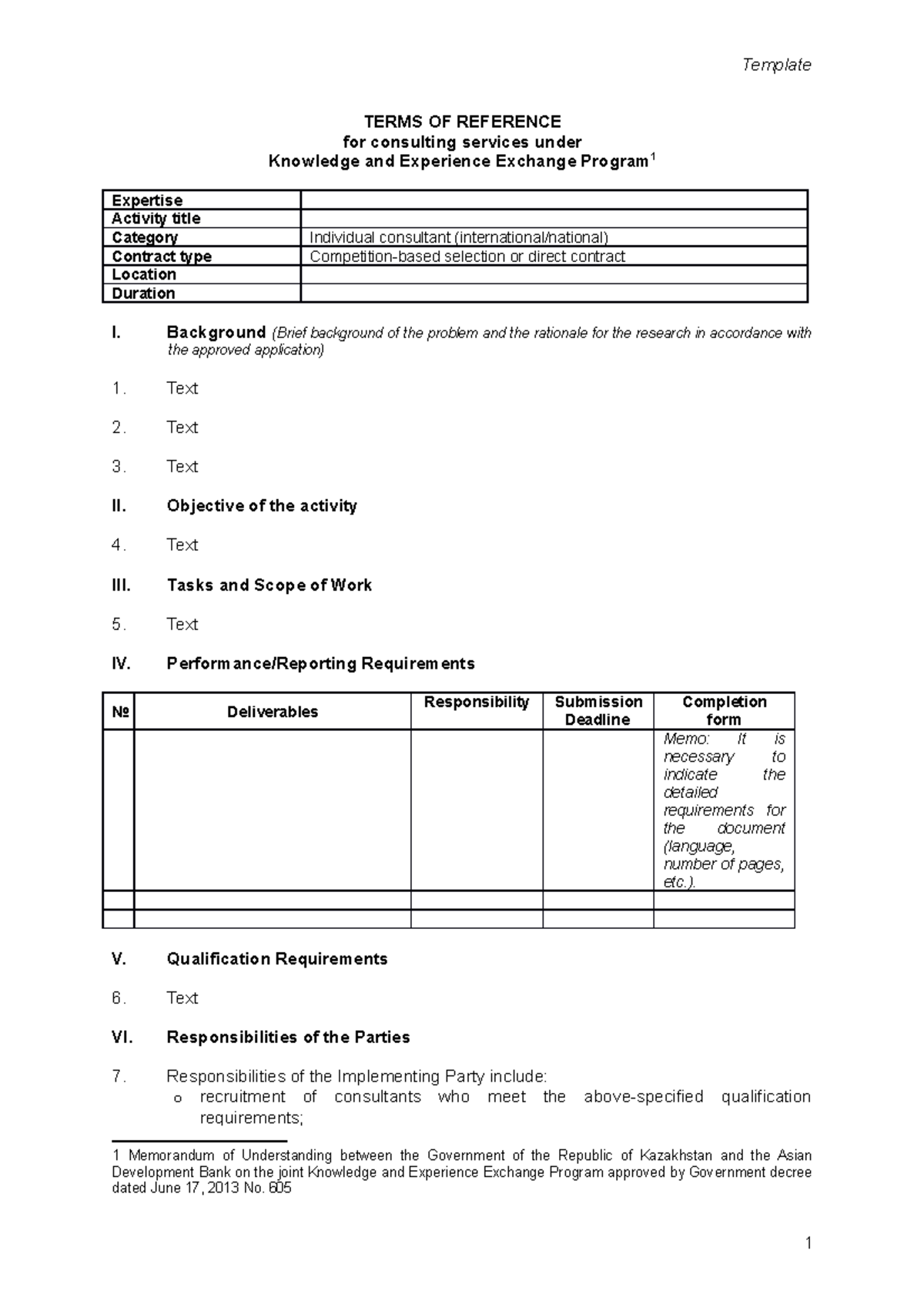 TOR Template for Consulting Services under KEEP Program - Studocu