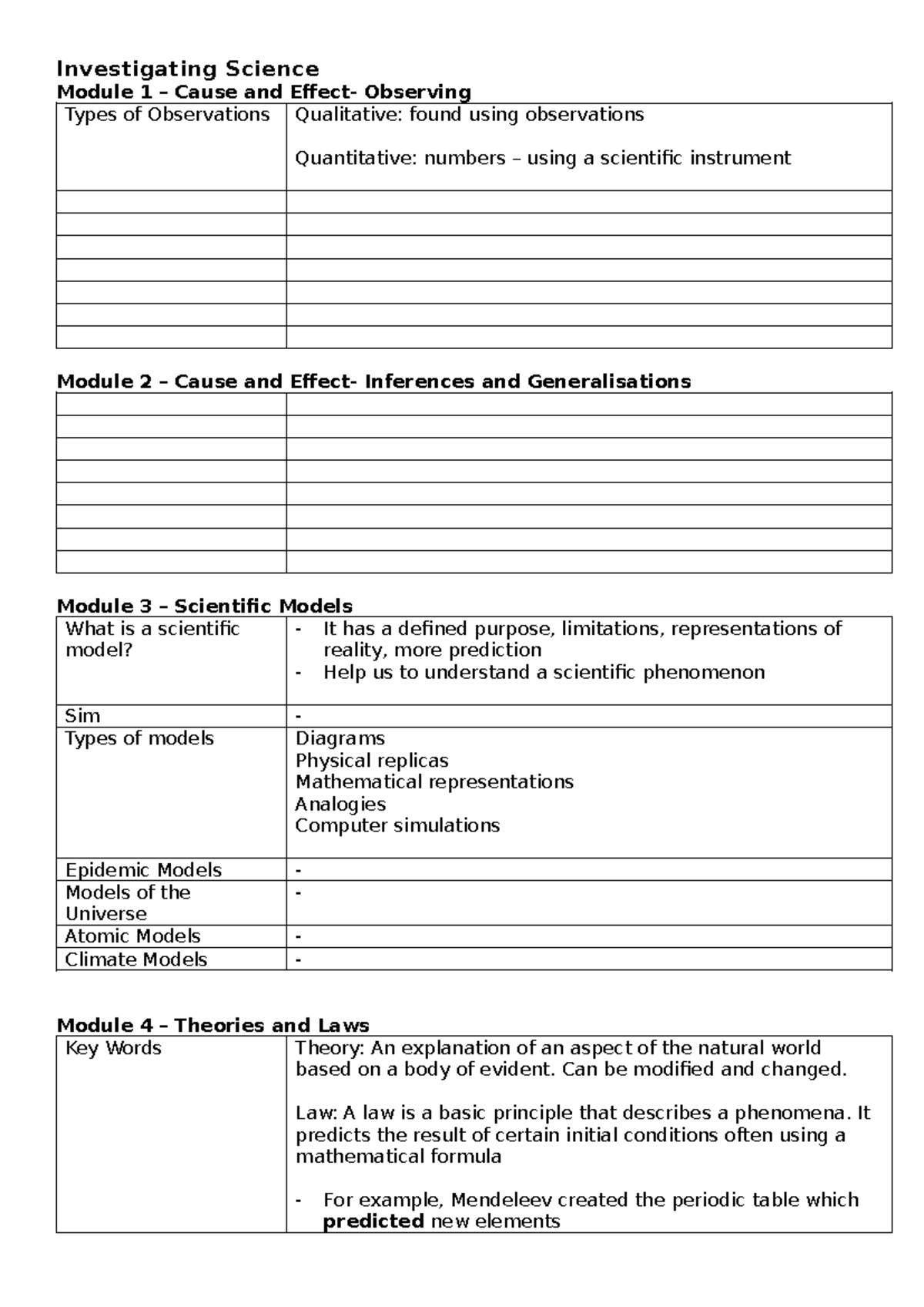 Investigating Science Final Exam Notes: Modules 1-6 Overview - Studocu