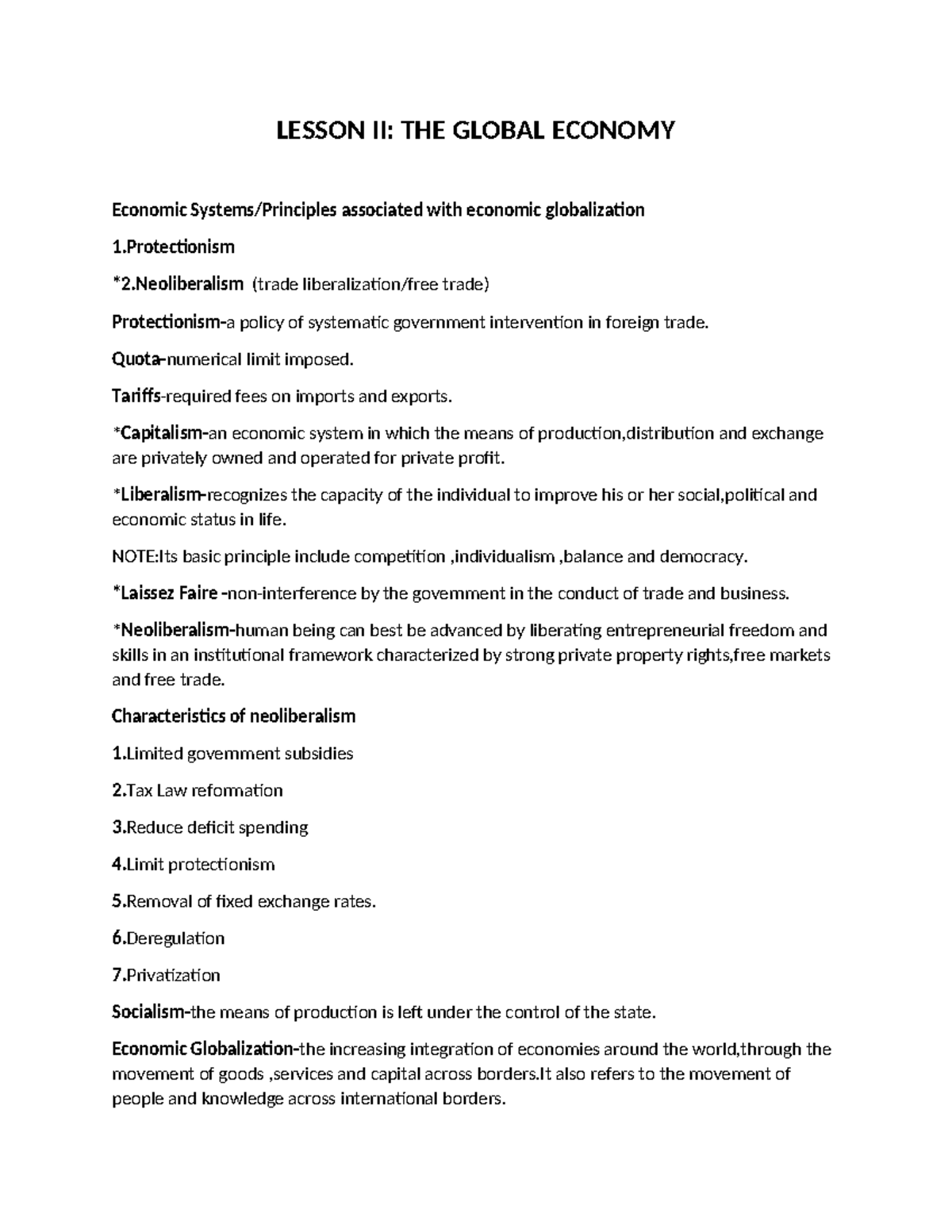 LESSON II: THE GLOBAL ECONOMY - Understanding Economic Globalization ...
