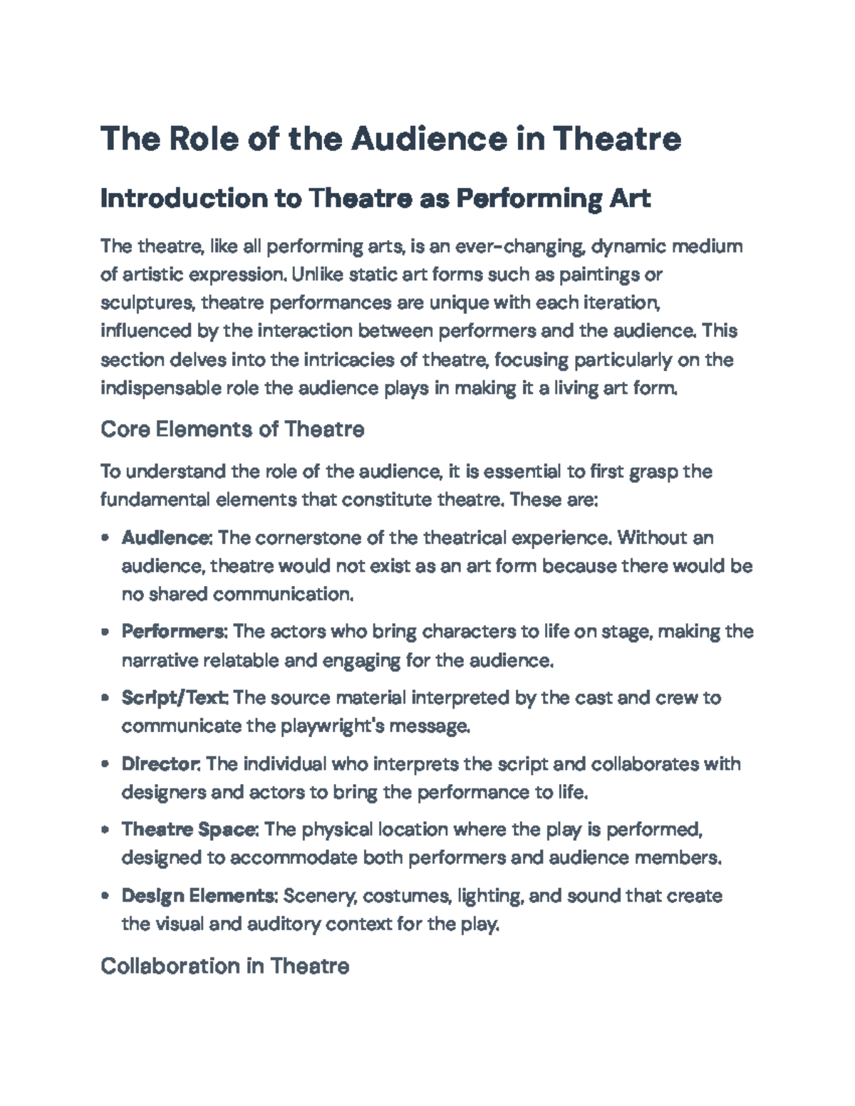 The Audience's Impact in Theatre: Engagement Dynamics Explored - Studocu
