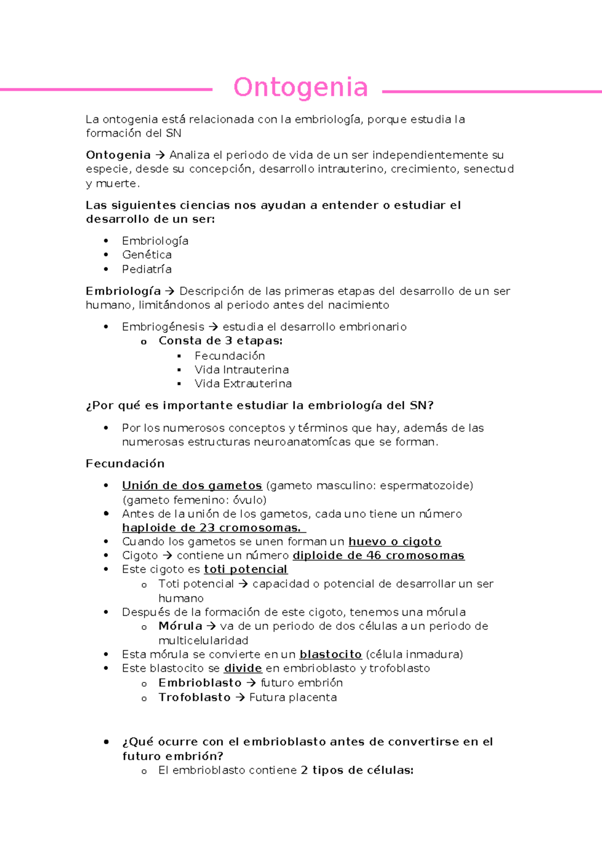 Resumen de Ontogenia: Formación del Sistema Nervioso y Desarrollo ...