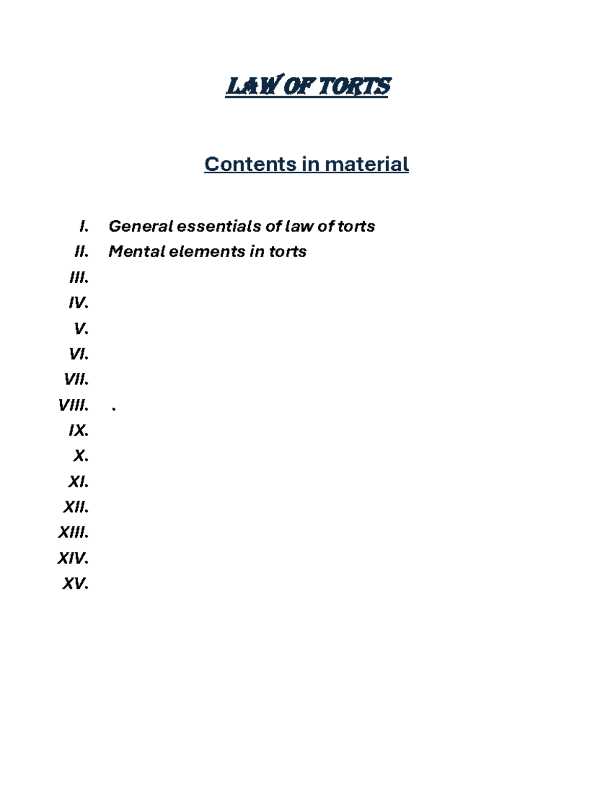 Law of Torts: Essentials, Mental Elements & Legal Remedies - Studocu
