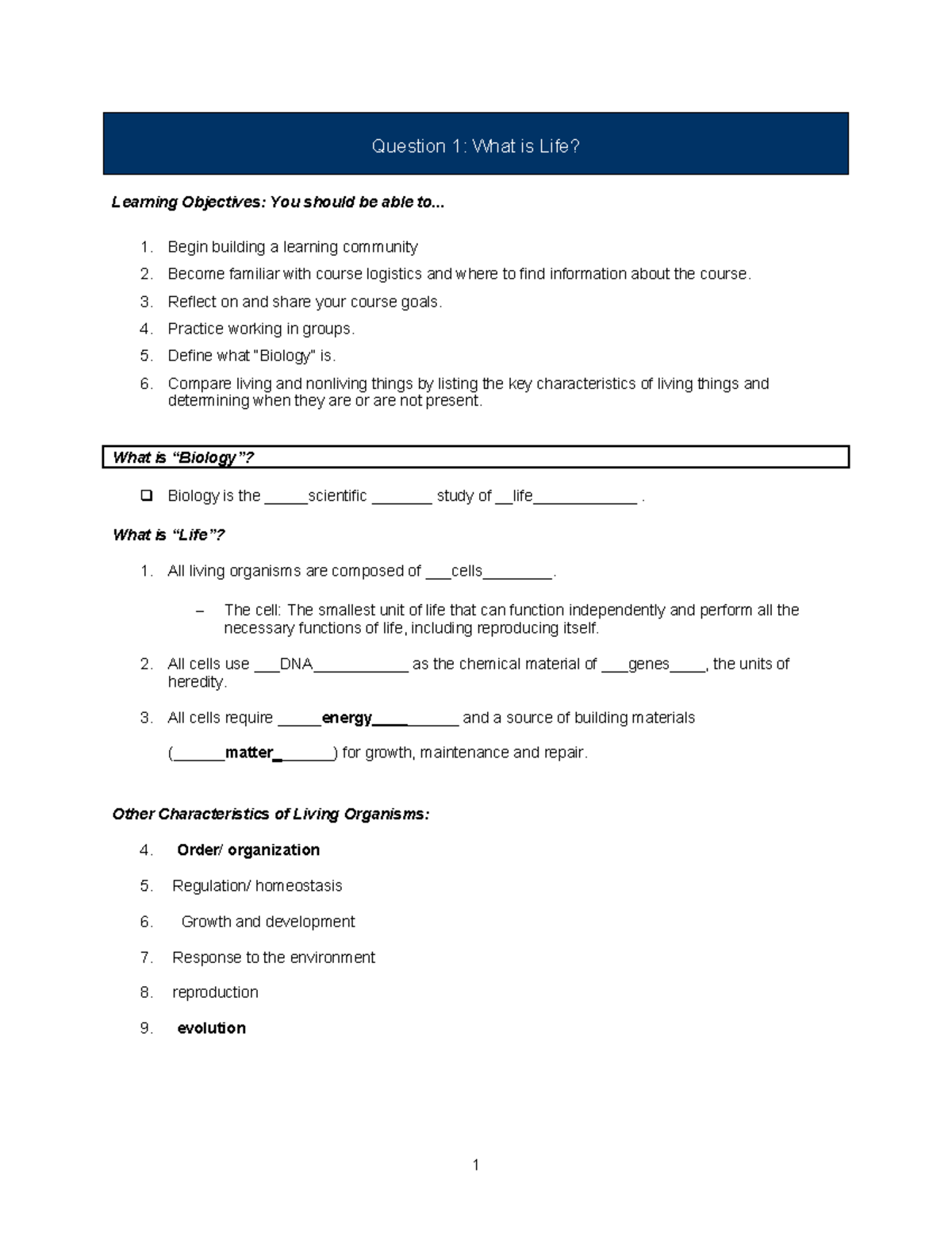Introduction to Biology (BIO101): Course Objectives & Key Concepts ...