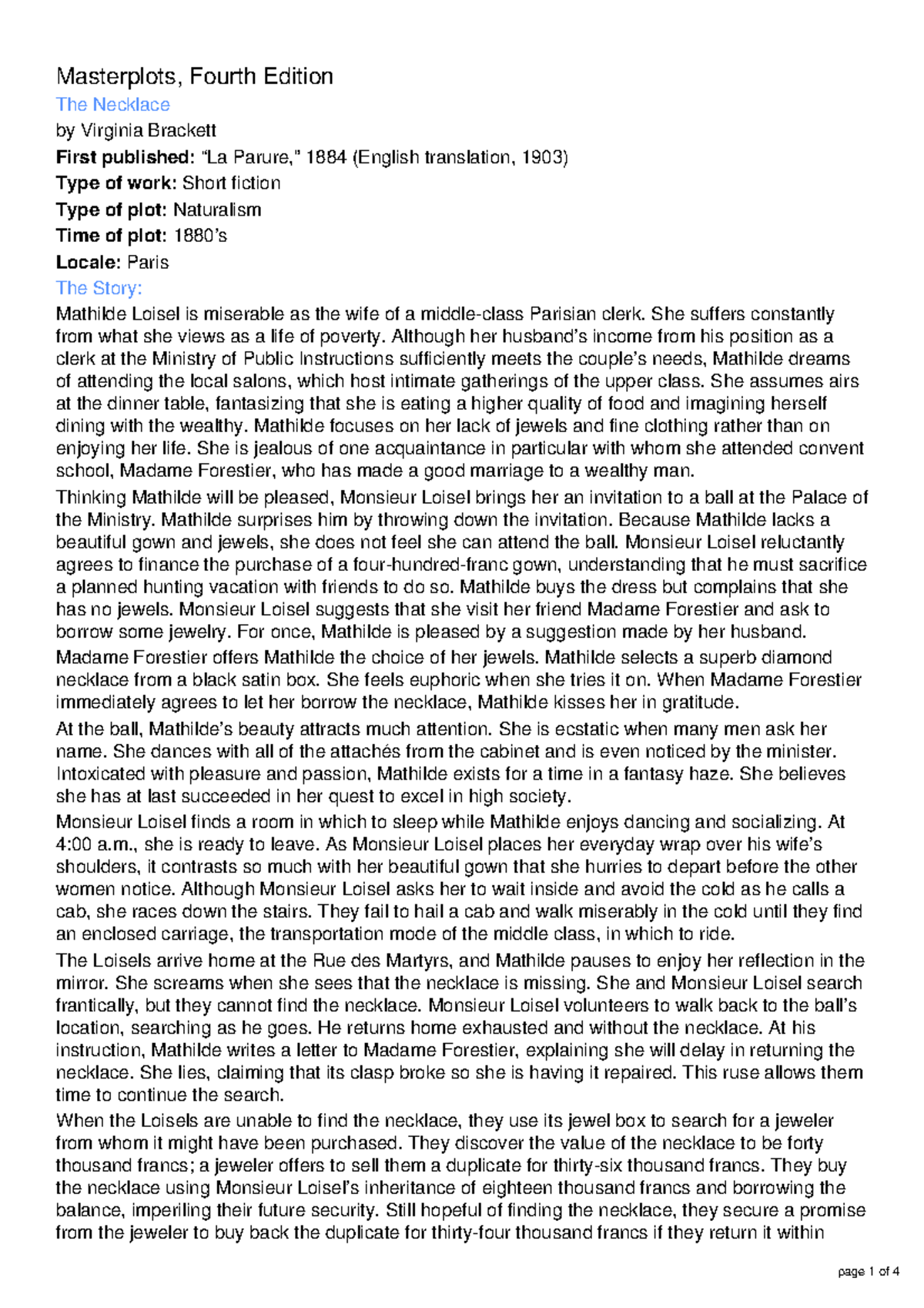 Critical Analysis of Guy de Maupassant's "The Necklace" - ENG 101 ...