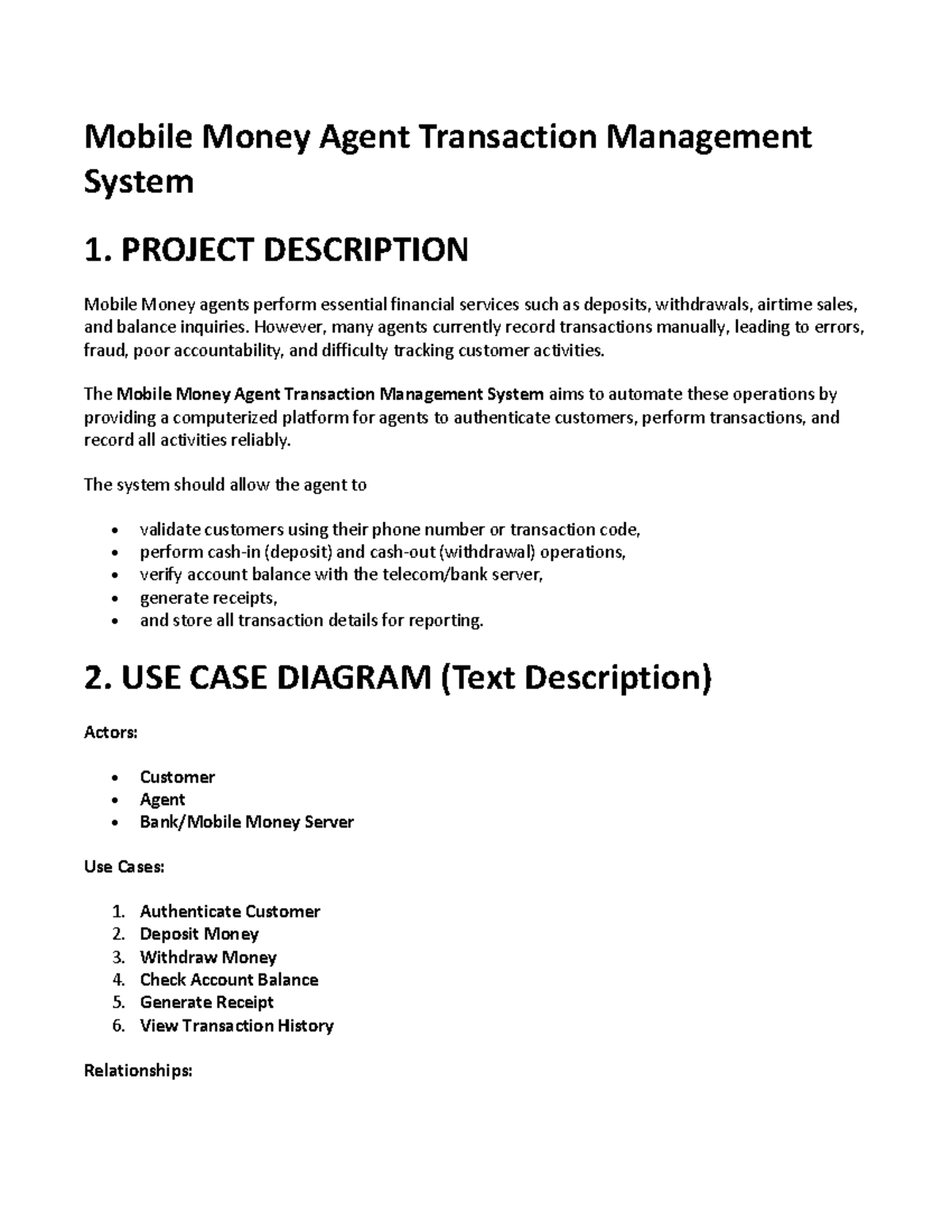 Mobile Money Agent Transaction Management System - UML Diagrams ...