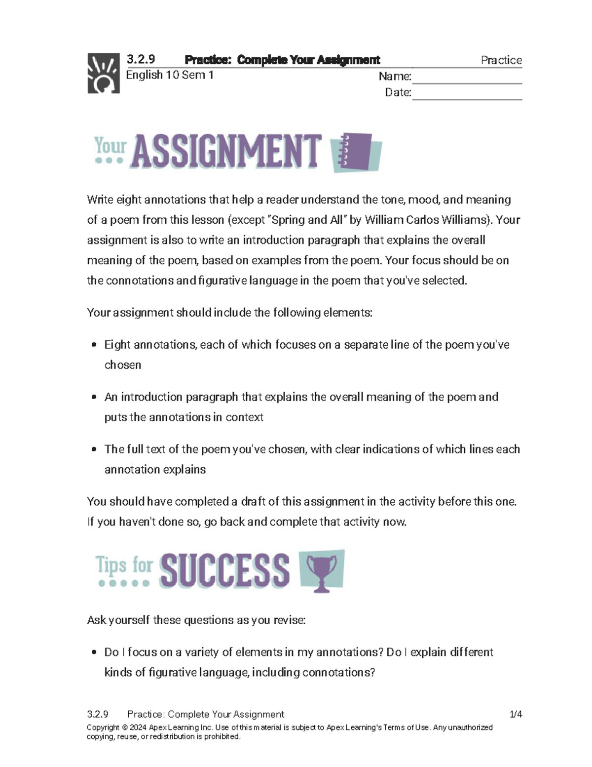 English 10 Sem 1: Annotations and Poem Analysis Assignment Guidelines ...