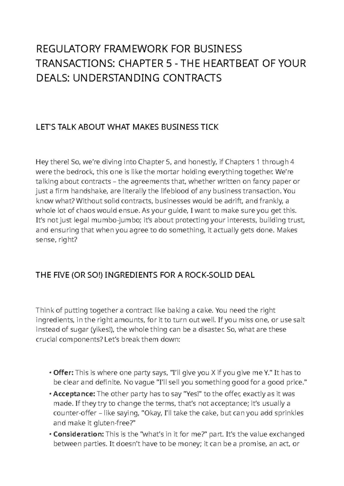 REGULATORY FRAMEWORK FOR BUSINESS TRANSACTIONS: CHAPTER 5 REVIEW - Studocu