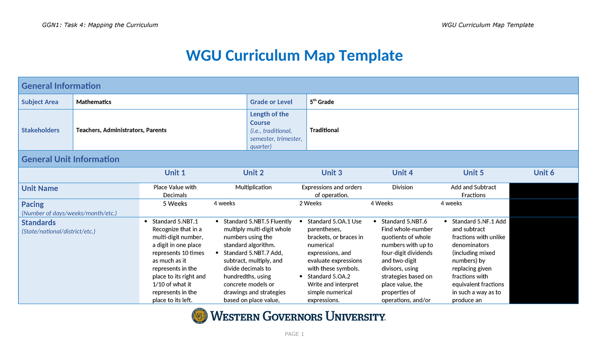 WGU Curriculum Map - , traditional, semester, trimester, quarter ...
