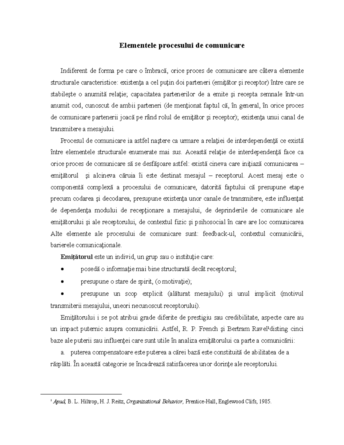Elementele procesului de comunicare în cursul C.F. de comunicare 2 ...