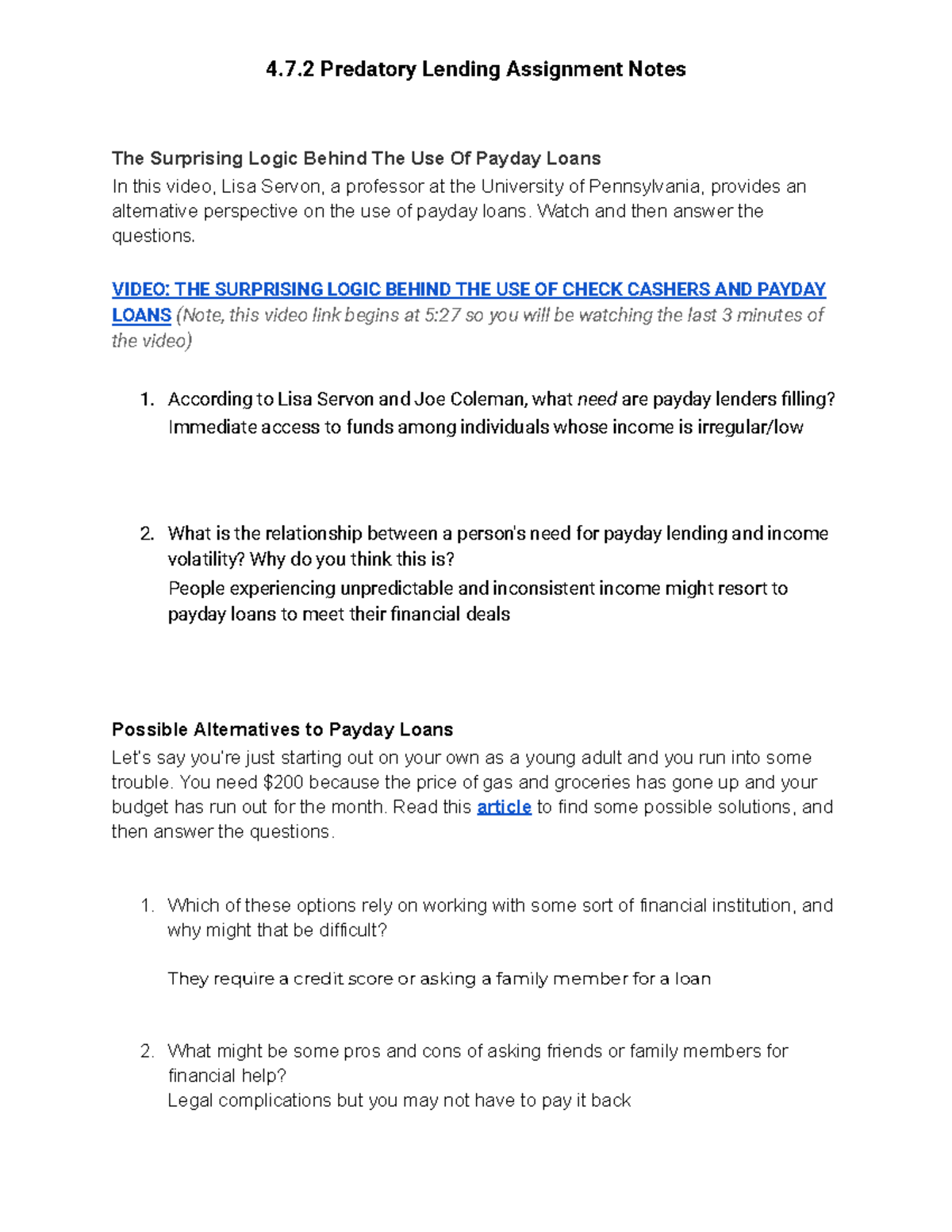 Rowan Metcalf - 4.7 Predatory Lending Assignment Insights - Studocu