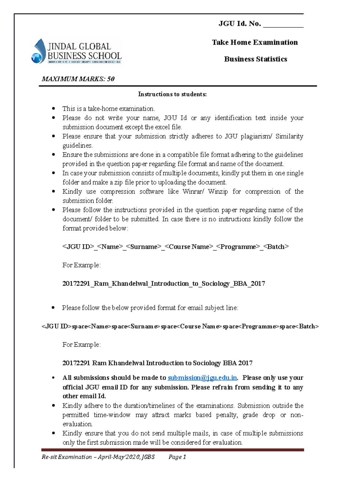 SET 1 - Business Statistics Take-Home Exam for Cohort 5 - Studocu