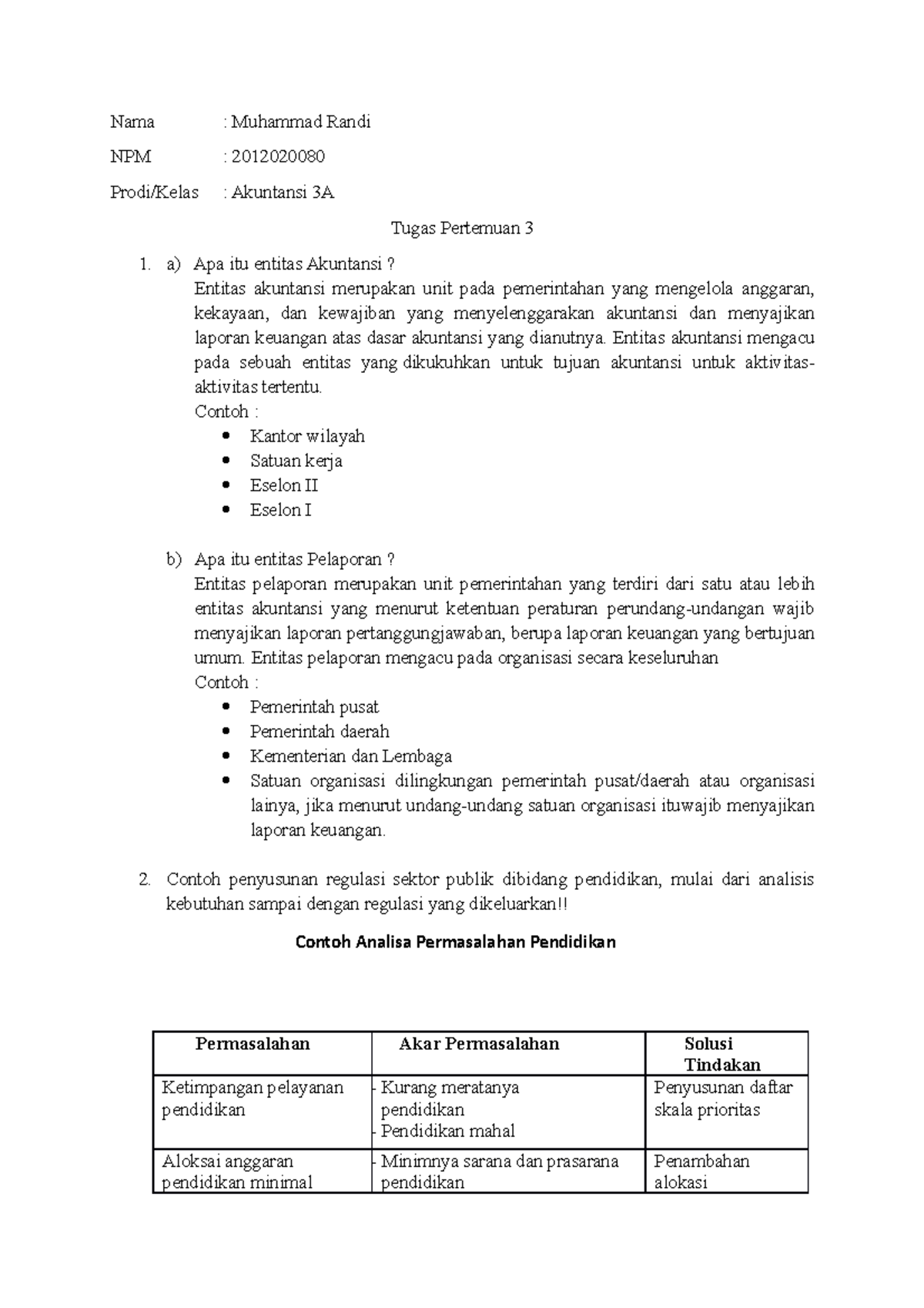 Tugas Pertemuan 3: Pemahaman Entitas Akuntansi dan Regulasi Sektor ...