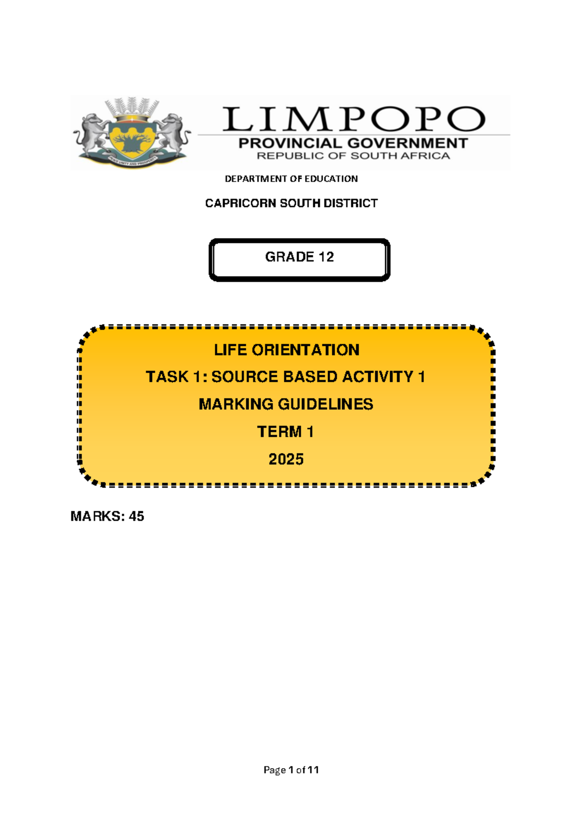 Grade 12 LO TASK 1 Activity 1: 2025 Marking Guidelines on Managing ...