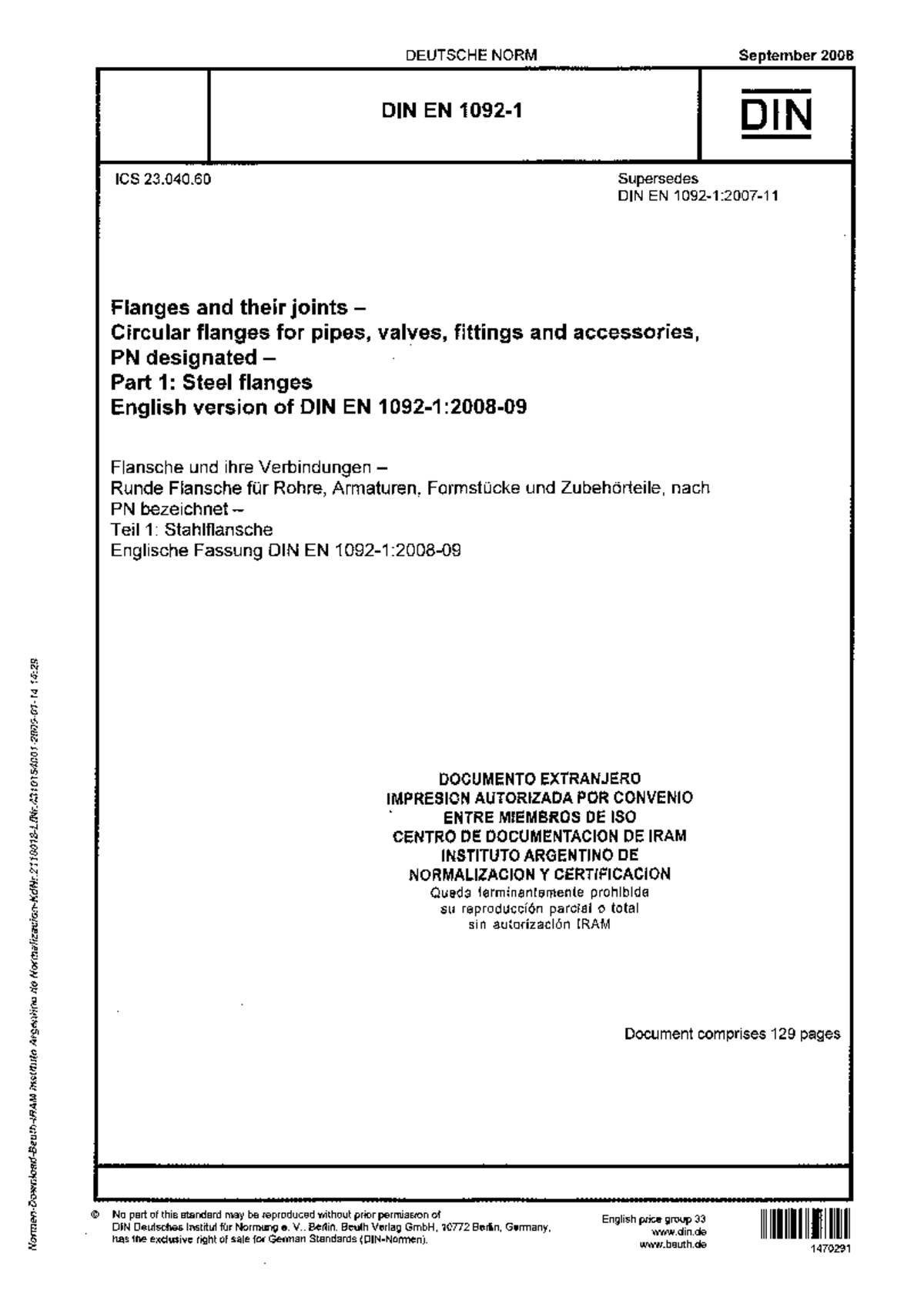 DIN EN 1092-1:2008 - Steel Flanges and Their Joints Overview - Studocu