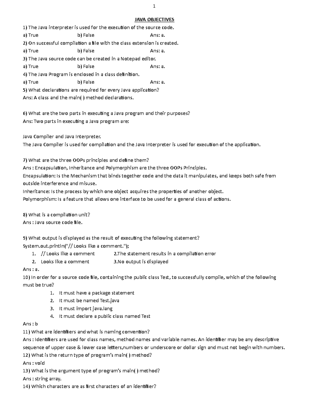 145054688 JAVA MCQ Practice Questions and Answers - Studocu