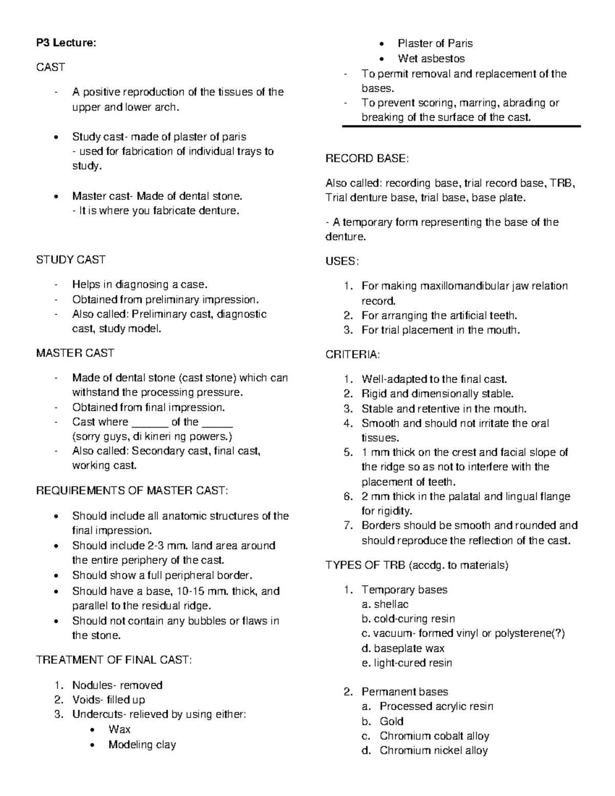 Prostho P3 Final Exam: Complete Denture Lecture Notes - Studocu