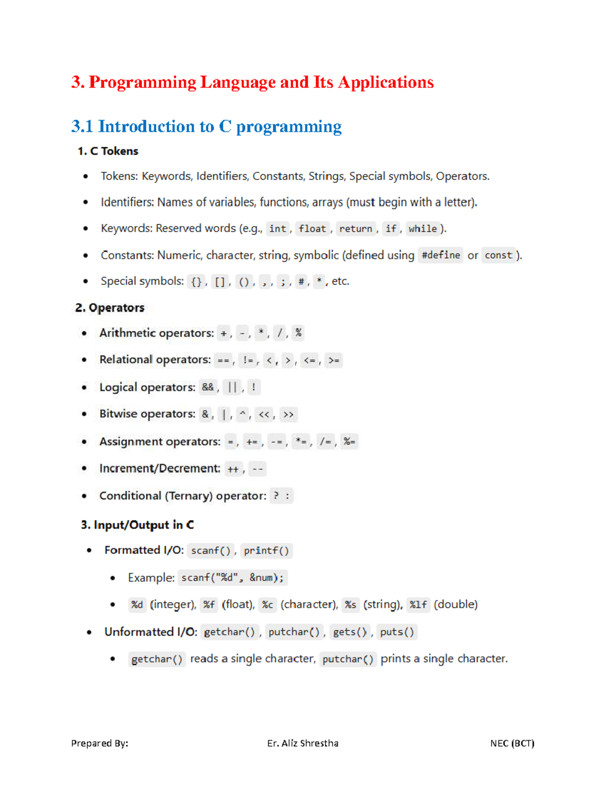 Chapter 3 (C Programming) - Computer Engineering - 3. Programming Language and Its Applications ...