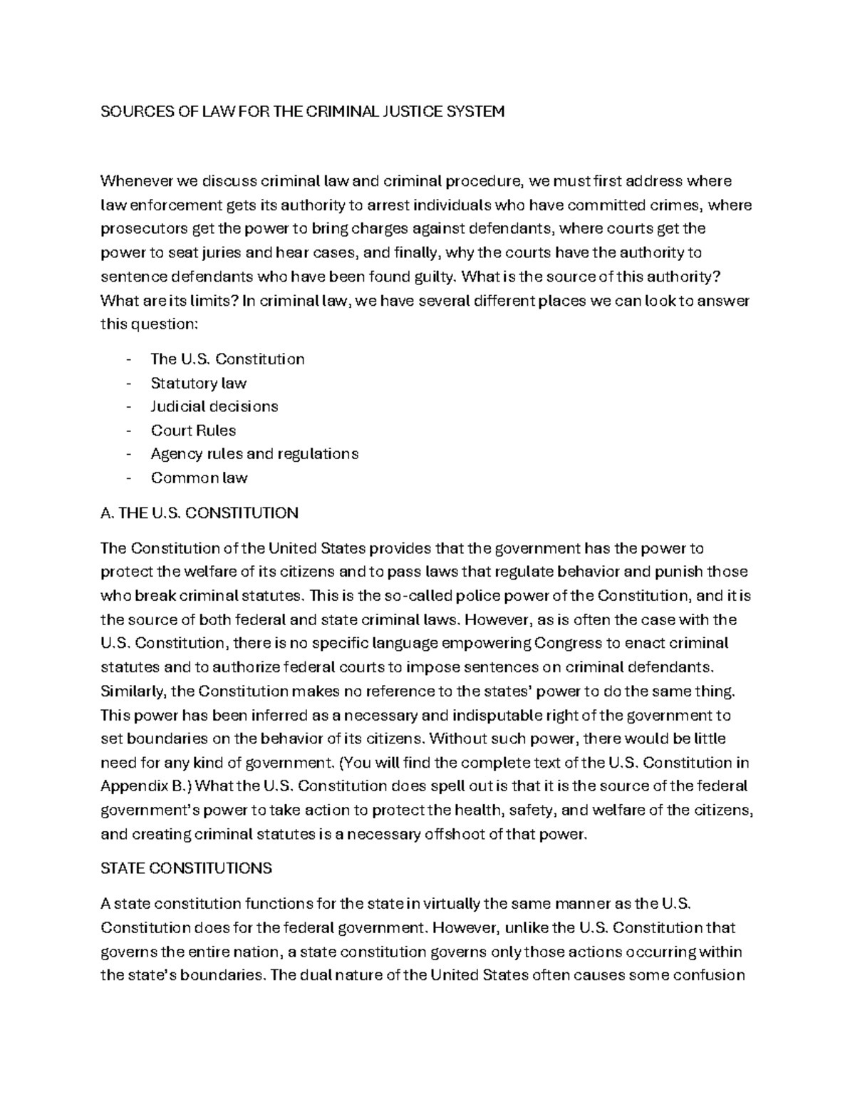 Fundamentals of Criminal Law and Procedure (CJ 101): Sources of Law ...