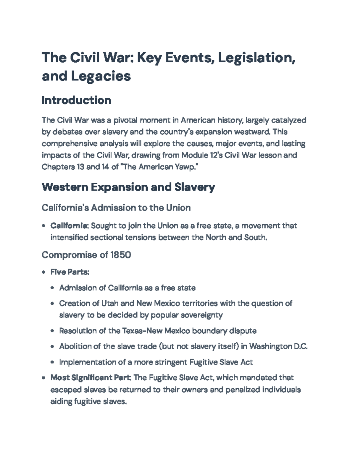 The Civil War: Causes, Key Events, and Lasting Legacies - Module 12 ...