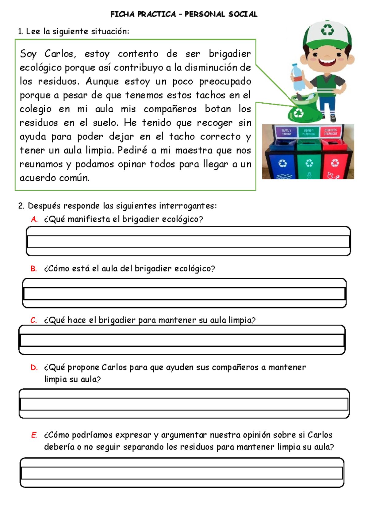 Ficha Práctica: Acuerdos para un Aula Limpia en Personal Social 1 - Studocu