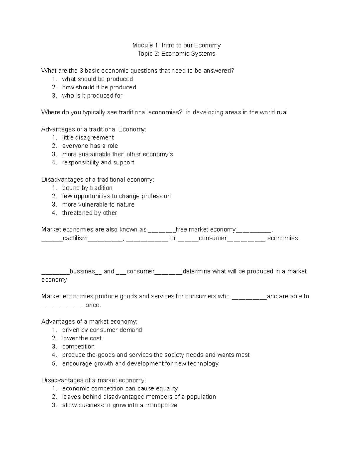 Module 1 Topic 2 Economic Systems - Module 1: Intro to our Economy ...